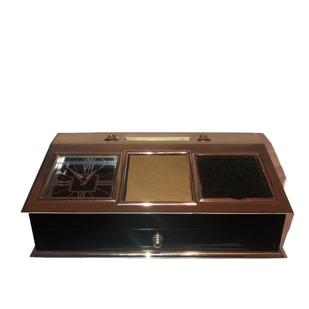 Danbury Mint Silver Plated Desk Organizer With Clock Picture Frames ...