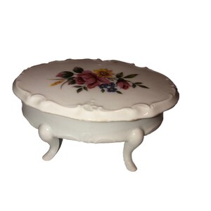 Vintage Porcelain Footed Floral Trinket Vanity Dish Box Ceramic Japan ...