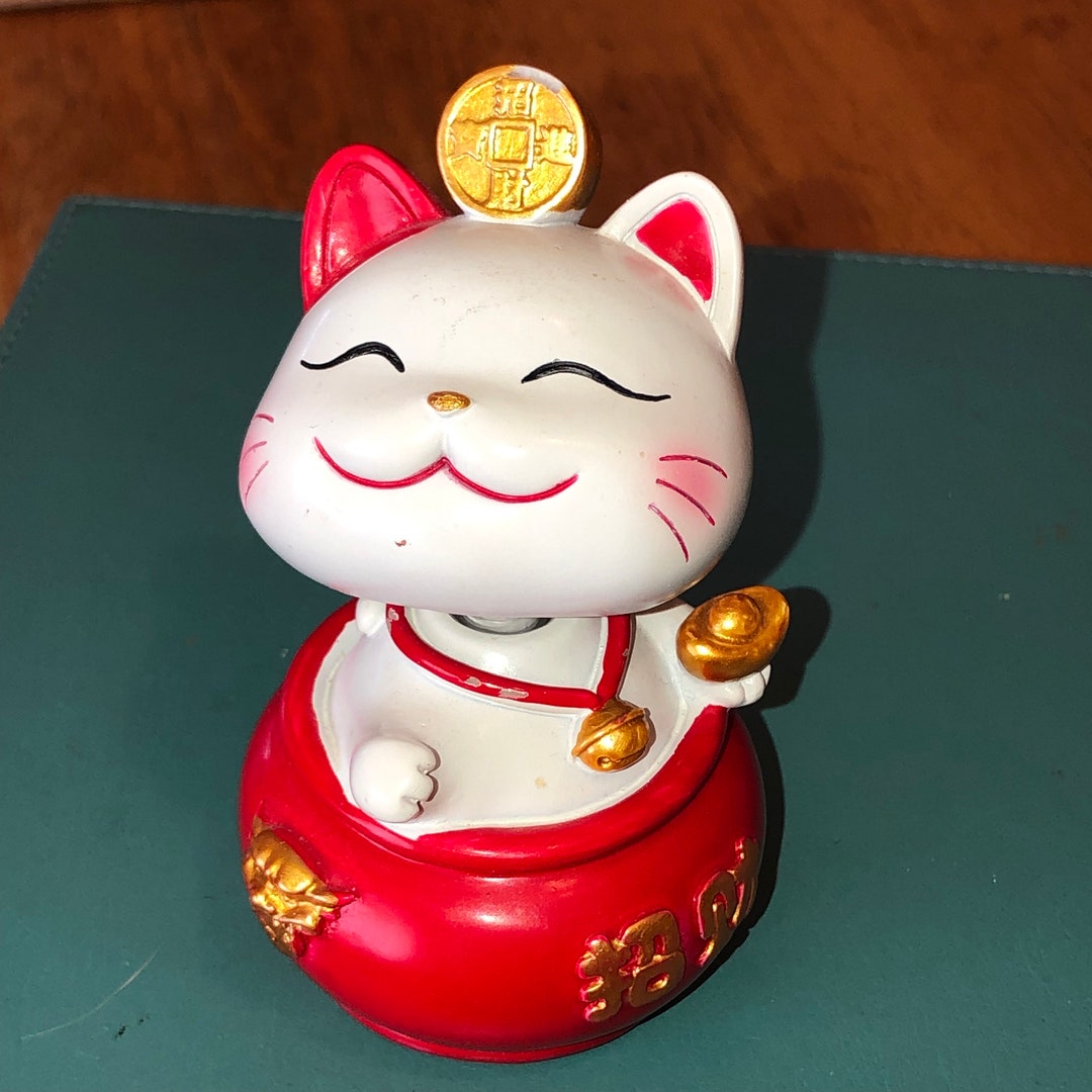 Adorable Lucky Cat in Japanese Chinese Bobblehead Figurine 1 - Etsy