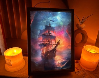 Spaceman Light Art Painting Frame and Mirror Two in One, Light Box, LED ...