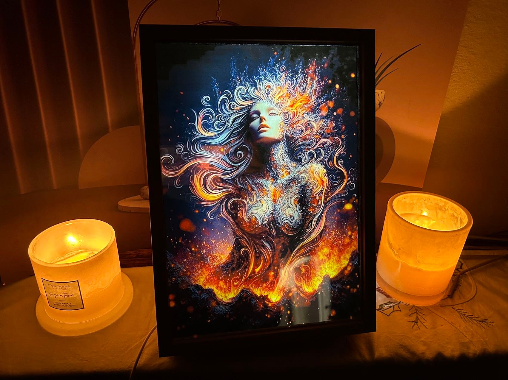 Ai Girl Light up Night Lighting Digital Print Art Frame and Mirror Two ...