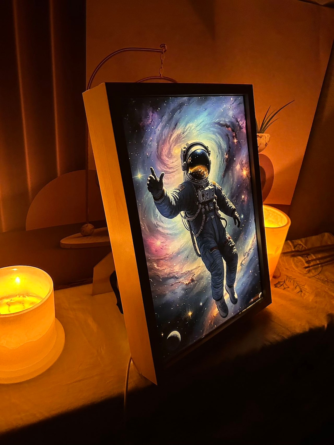 Astronaut Night Light Art and Mirror Two in One, Lighting Picture Frame ...