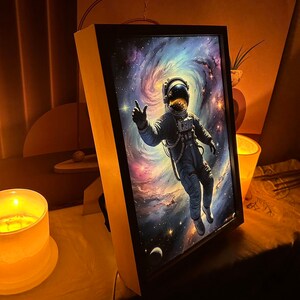 Astronaut Night Light Art and Mirror Two in One, Lighting Picture Frame ...