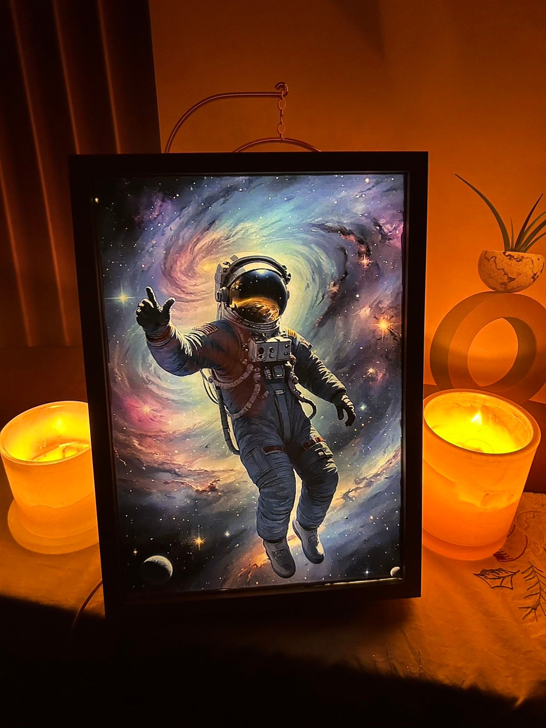 Astronaut Night Light Art and Mirror Two in One, Lighting Picture Frame ...