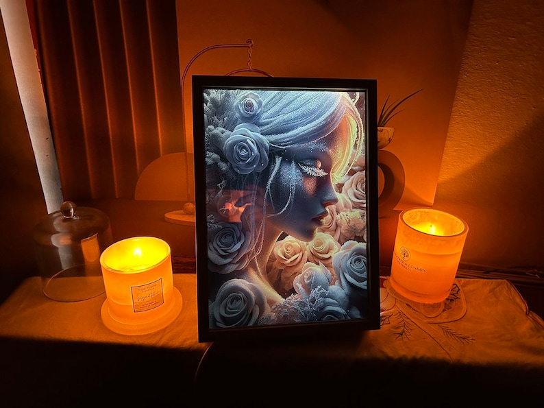 Ai Girl Night Lighting Digital Print Art Frame and Mirror Two in One ...