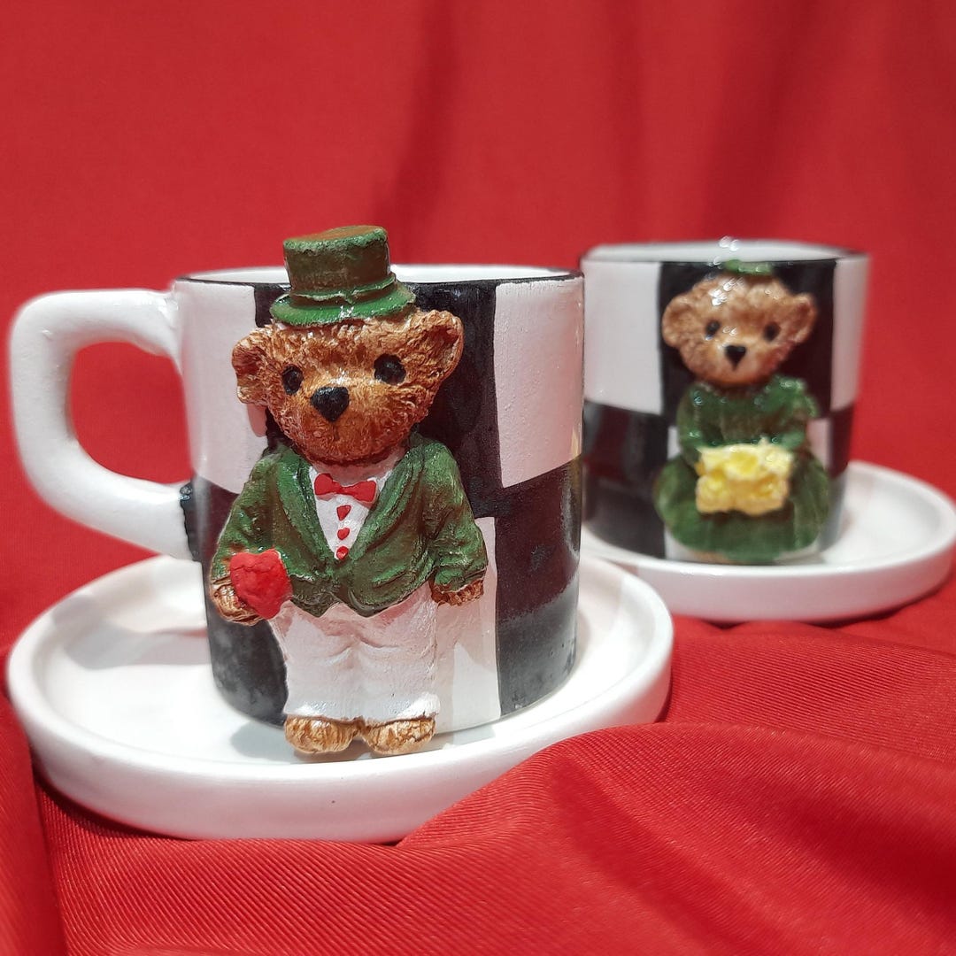 Valentine's Day Handmade Teddy Bear Cup Set, Valentine Teddy Bear ...