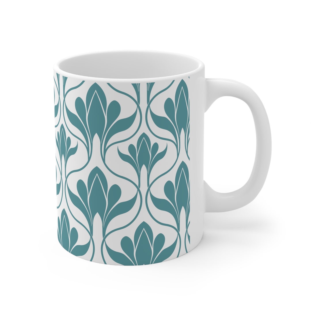 Ceramic Mug Porcelain Teal Pantone Hybrid Hue Palette 2024 Art Nouveau ...