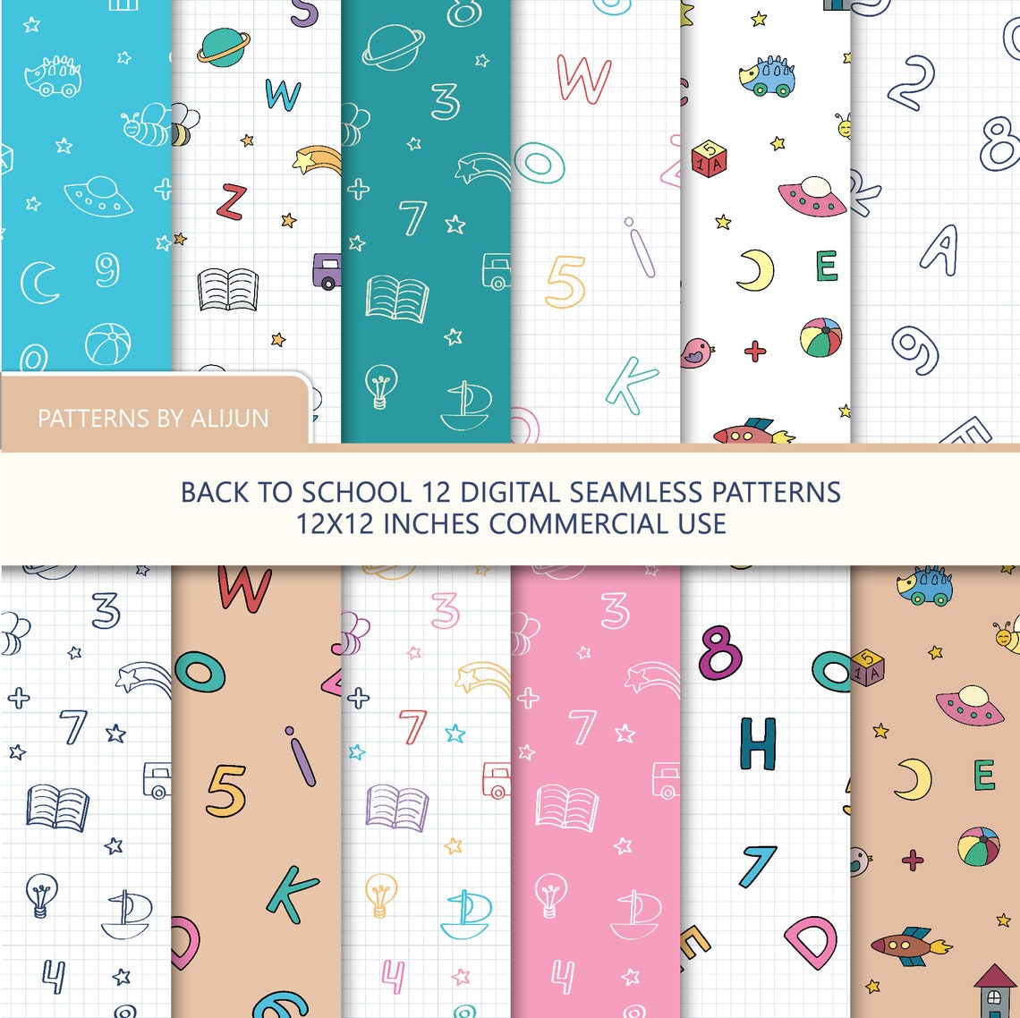 Back to School Doodle Patterns: Seamless Digital Paper Set (digital ...