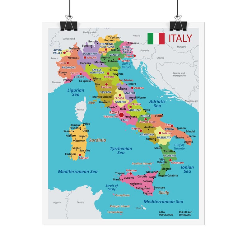 Italy Map Poster: Political Geography Wall Art - Etsy Australia