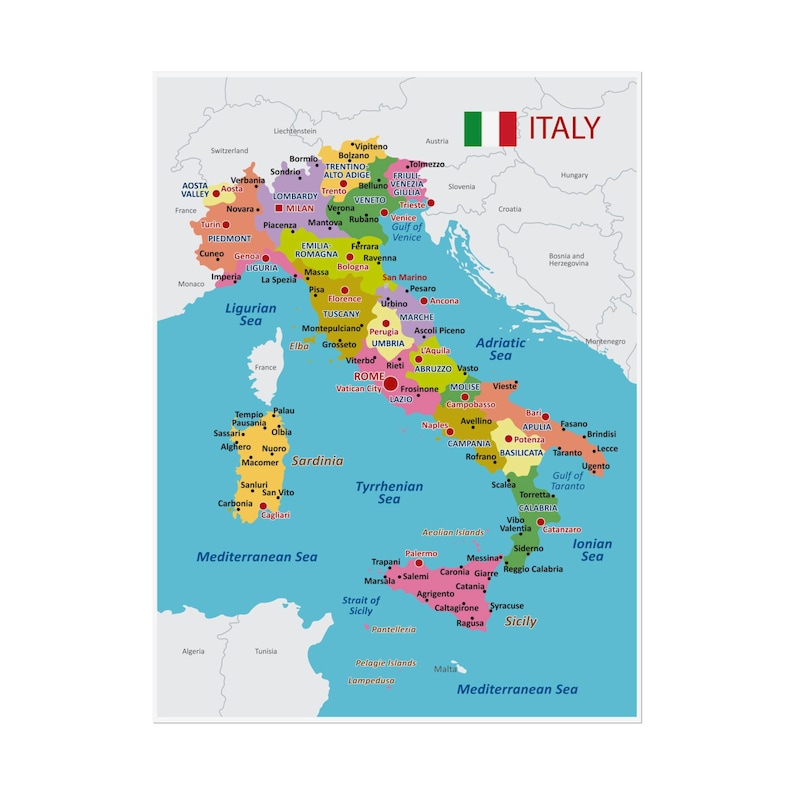 Italy Map Poster: Political Geography Art Print - Etsy Italia