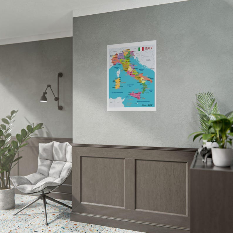 Italy Map Poster: Political Geography Wall Art - Etsy Australia