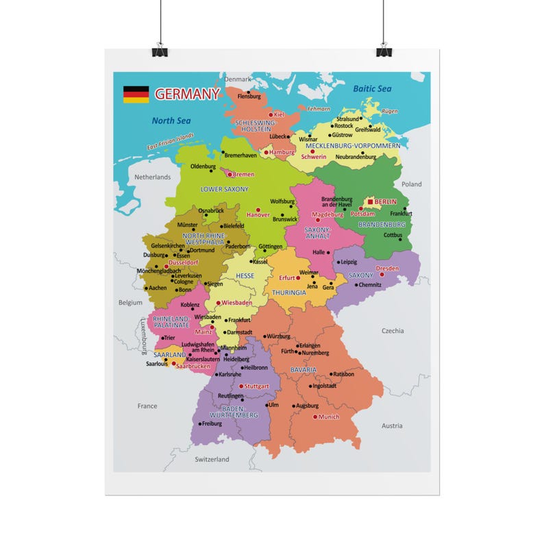 Germany Map Poster: Detailed Administrative Wall Art, Geography Gift - Etsy