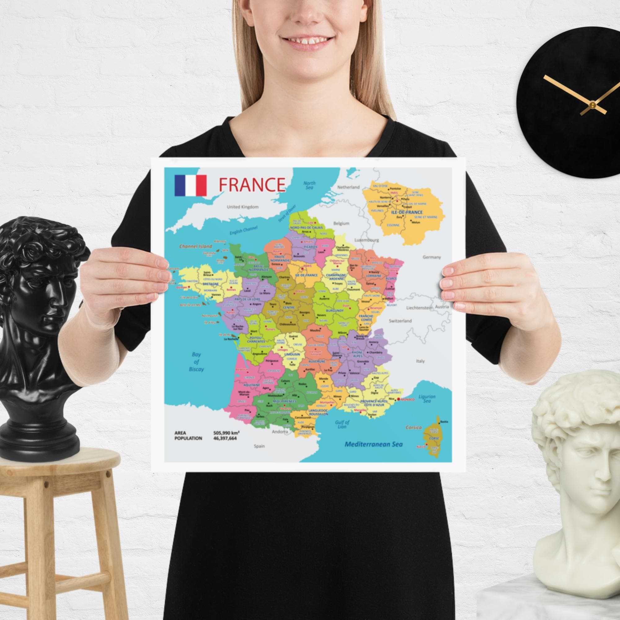 Poster Political Map of France, Administrative Map, France Atlas Travel ...