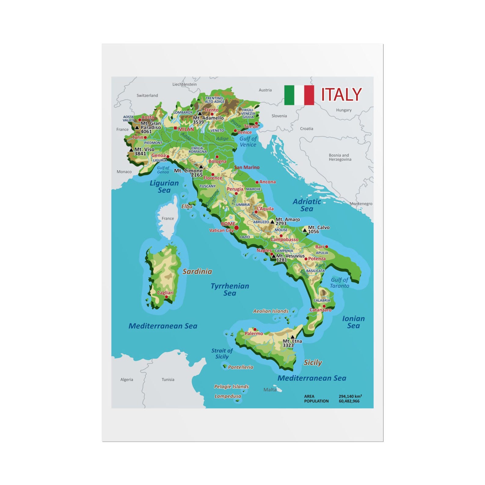 Italy Map Poster: Topographic Geography, Classroom Decor - Etsy