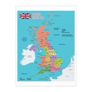 Silk Poster, Political Map of Great Britain, England, Travel, Geography ...
