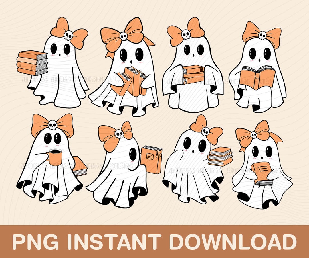 Ghost Reading Clipart Png,ghost Collage Png, Cute Boo Coquette Bow Png ...