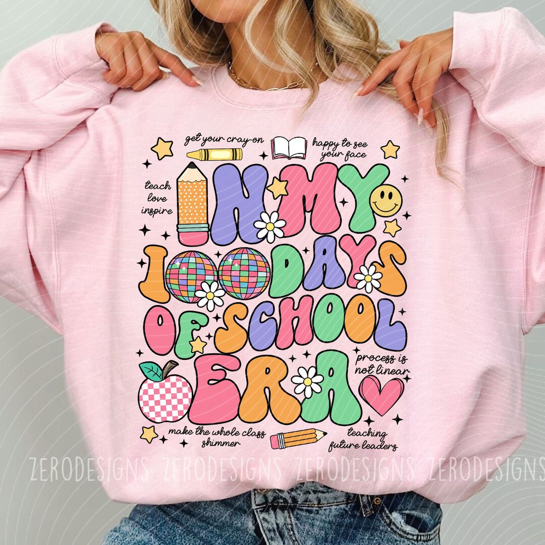 In My 100 Days of School Era PNG, 100 Days of School Png, Retro School ...