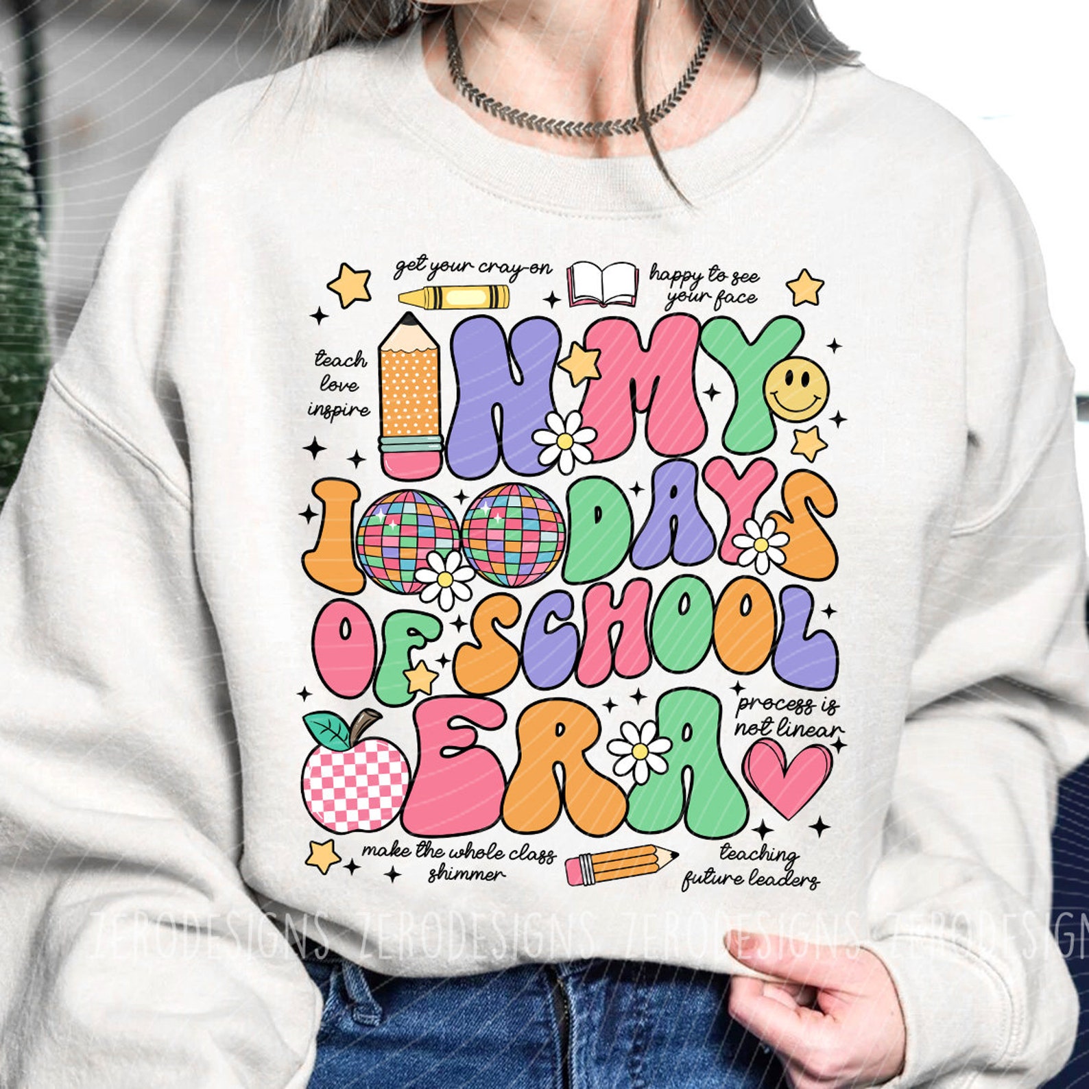 In My 100 Days of School Era PNG, 100 Days of School Png, Retro School ...