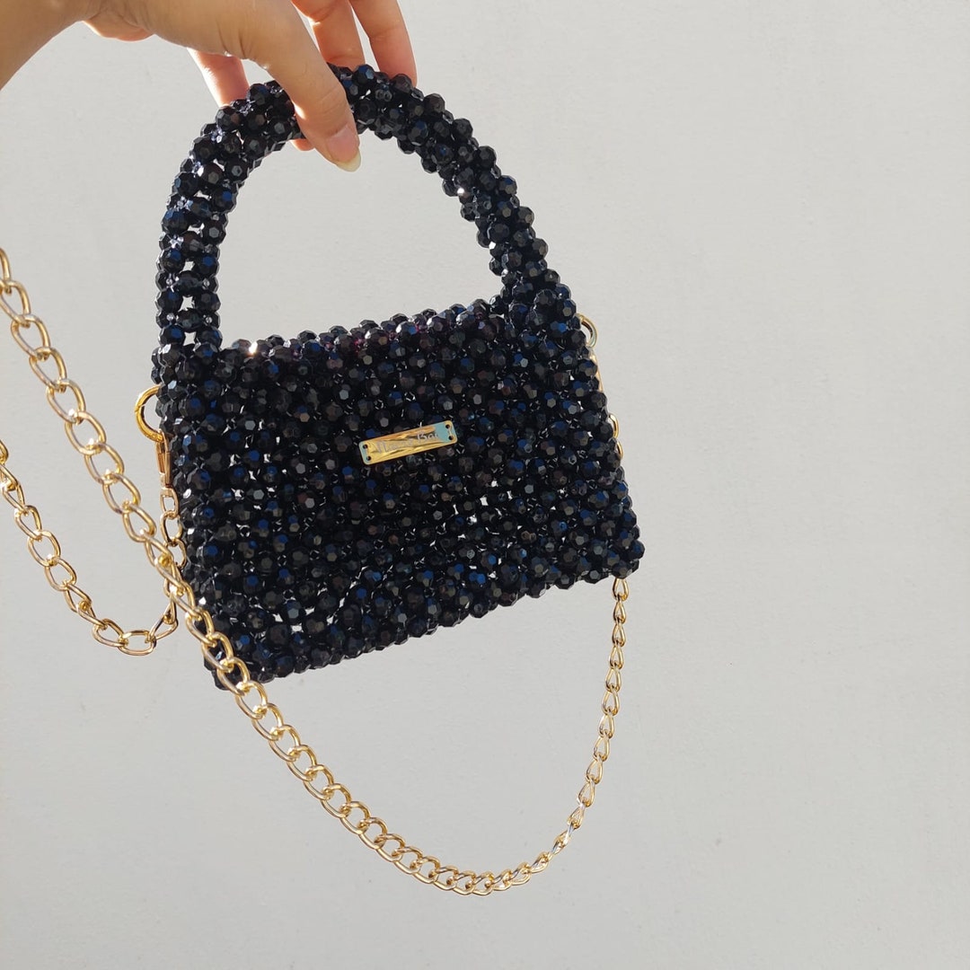 Crystal Black Bead Bag Elegant Bag Aesthetic Night Bag - Etsy