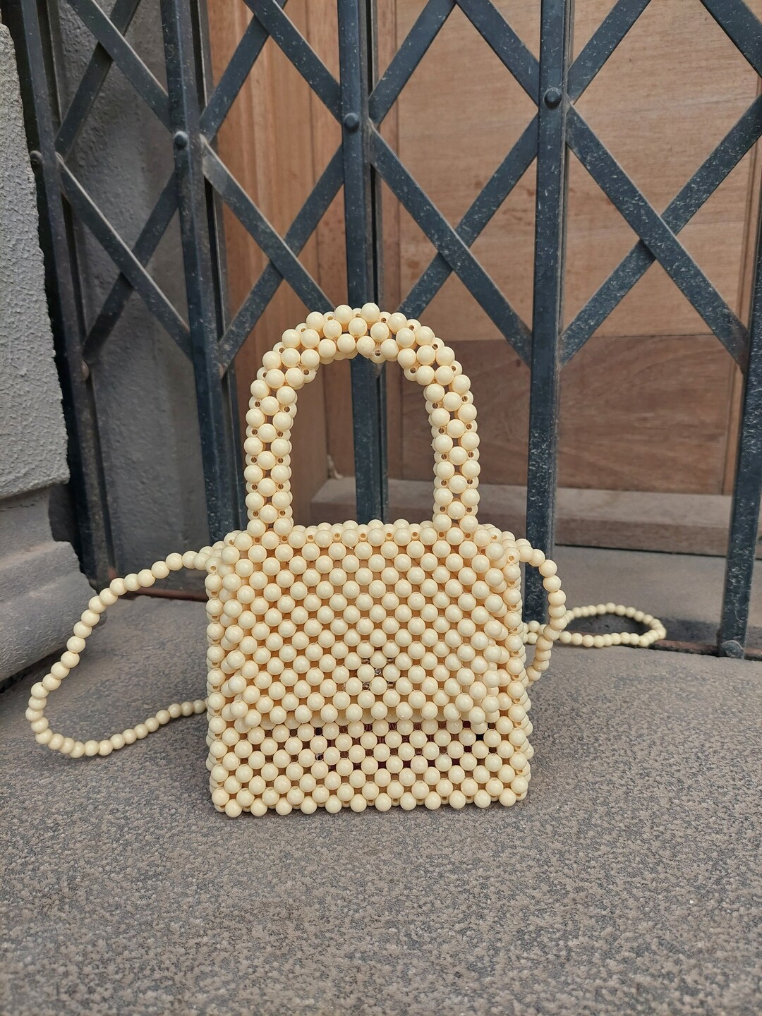 Mini Bead Bag - Small Bead Purse - Beaded Tote Bag - Beige Bead Bag ...
