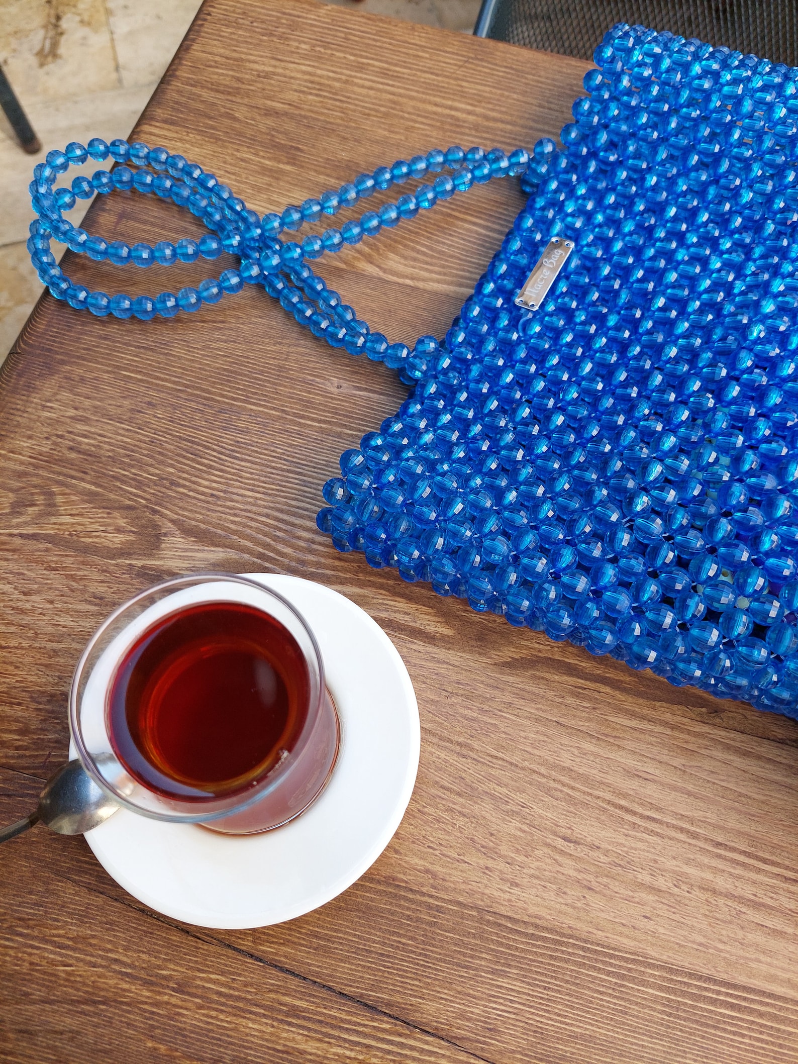 Handmade Blue Acrylic Beaded Tote Bag: Beach Shoulder Bag - Etsy