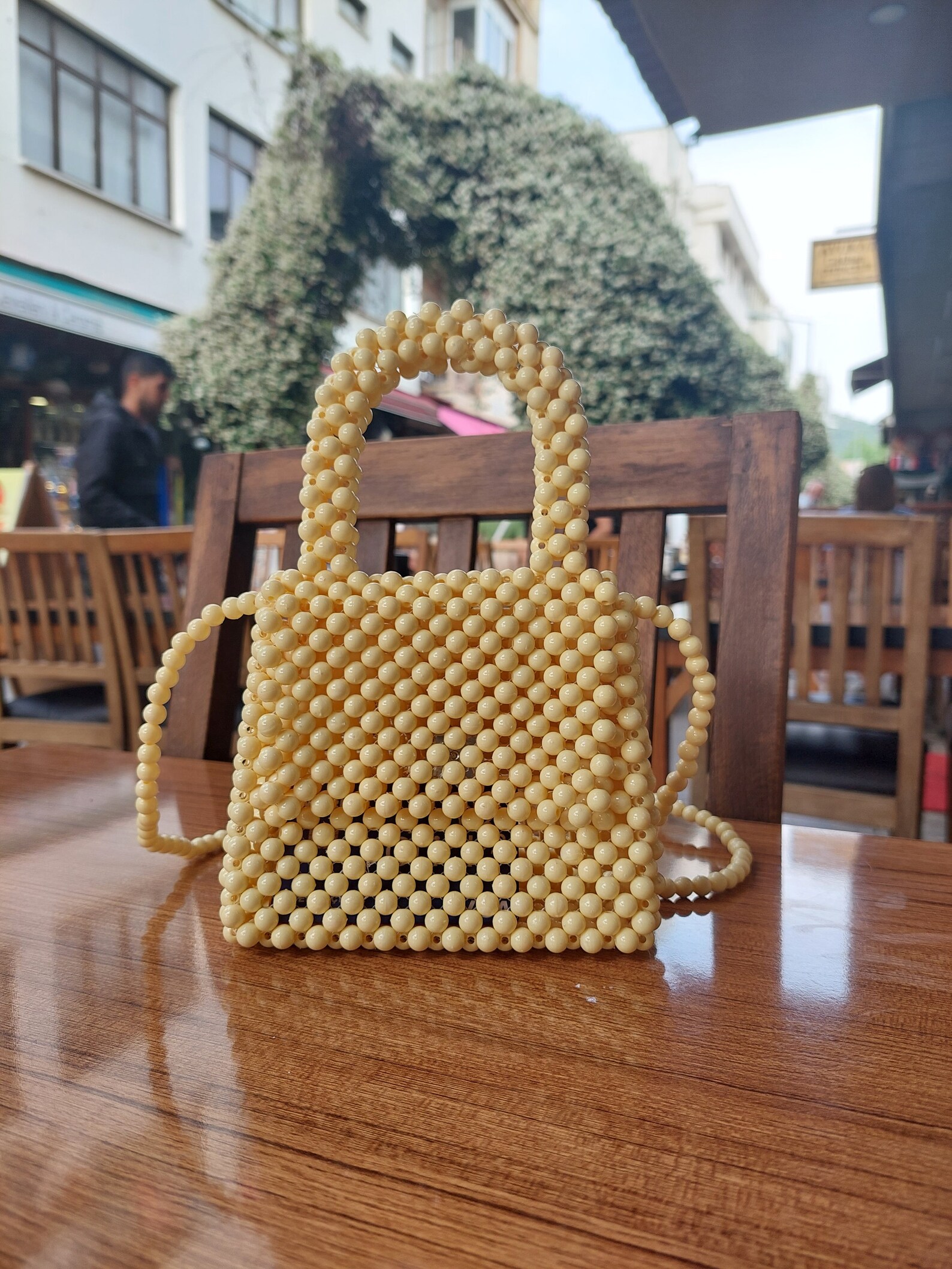 Mini Bead Bag - Small Bead Purse - Beaded Tote Bag - Beige Bead Bag ...