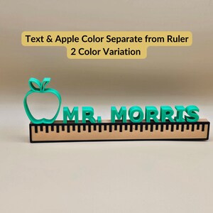 Teacher Desk Nameplate - Apple & Ruler, Custom Text, Dual Color Options ...