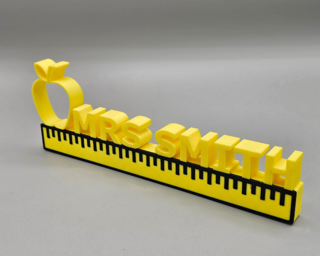 Teacher Desk Nameplate - Apple & Ruler, Custom Text, Dual Color Options ...