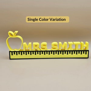 Teacher Desk Nameplate - Apple & Ruler, Custom Text, Dual Color Options ...