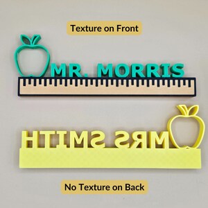 Teacher Desk Nameplate - Apple & Ruler, Custom Text, Dual Color Options ...