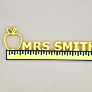 Teacher Desk Nameplate - Apple & Ruler, Custom Text, Dual Color Options ...