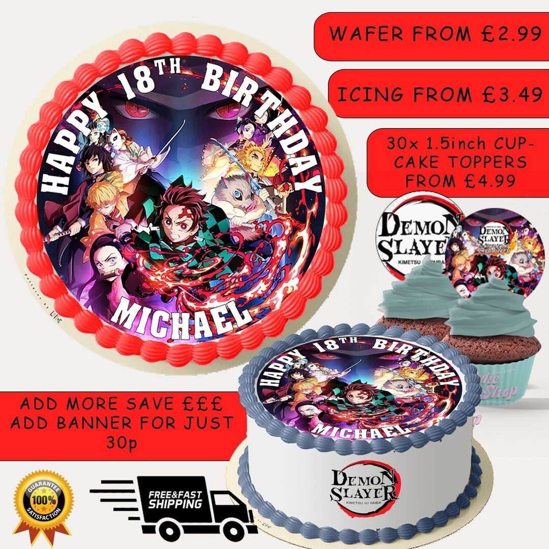 Demon Manga Anime Themed Happy Birthday 7.5 Round Icing Topper Cupcakes ...