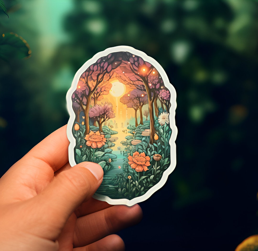 Cottagecore Forest Vinyl Stickers: Waterproof Sunset Scenery Decals - Etsy