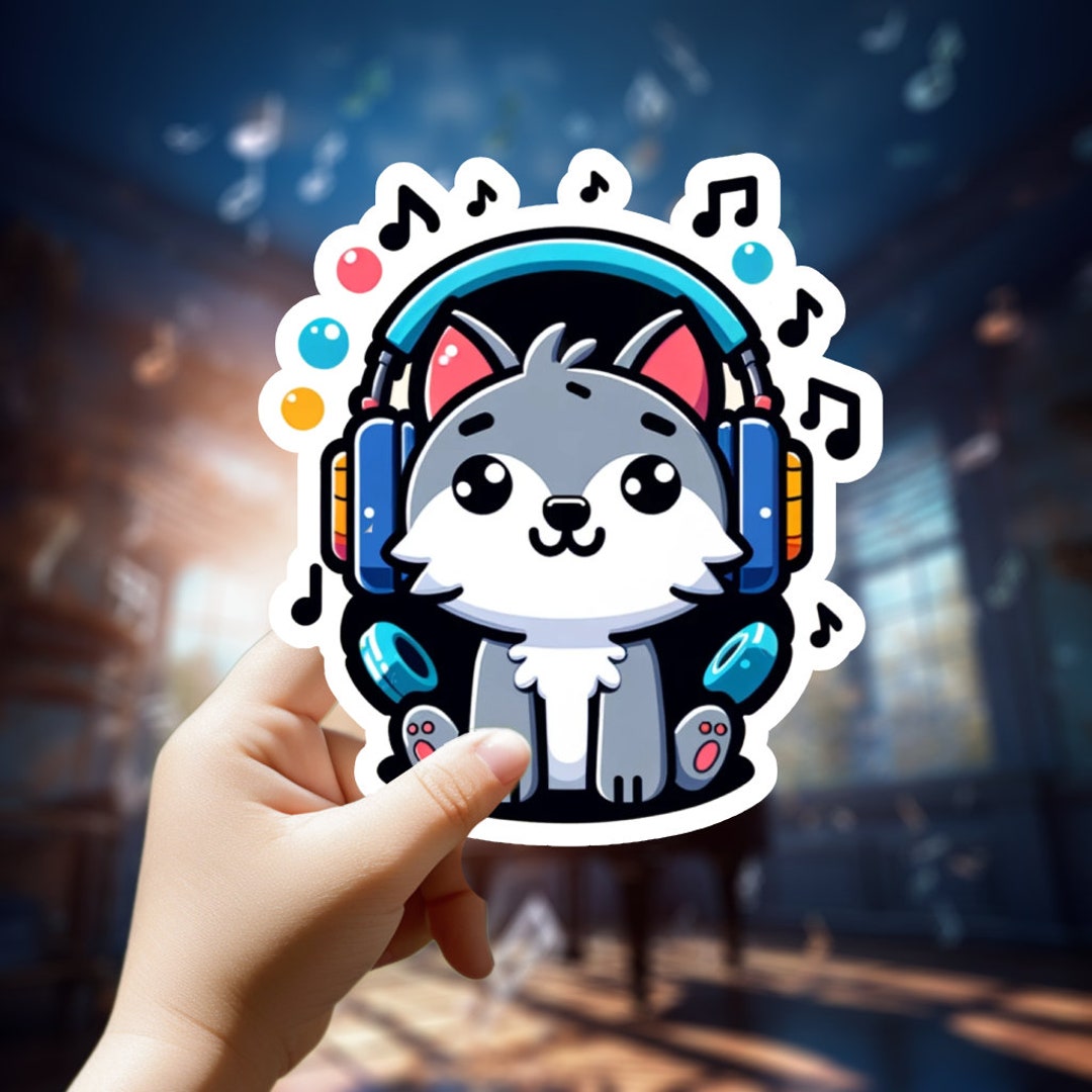 Vibrant Cartoon Musical Wolf Sticker With Colourful Headphones - Etsy