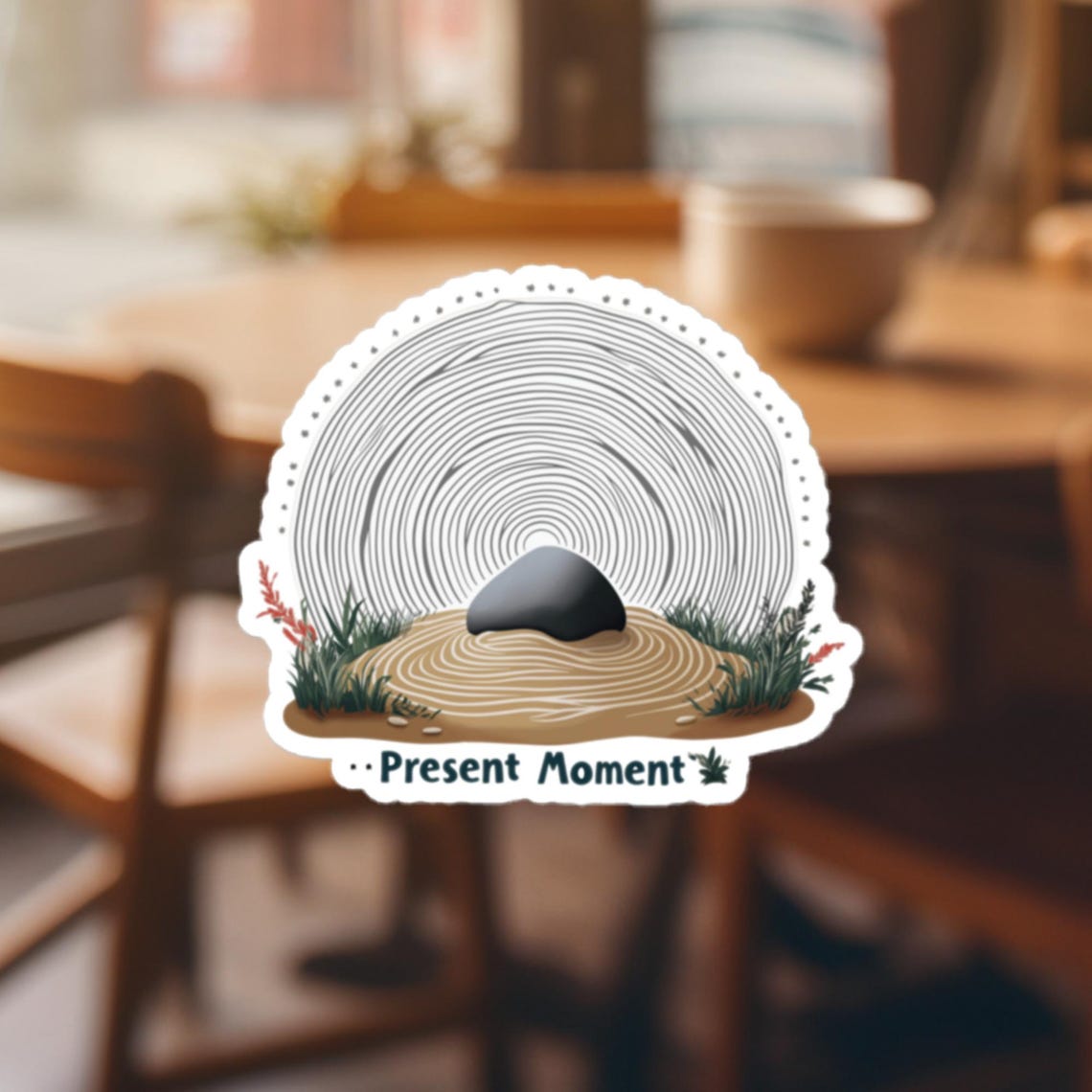 Zen Present Moment Sticker | Mindfulness Art Vinyl Decal for Journals ...