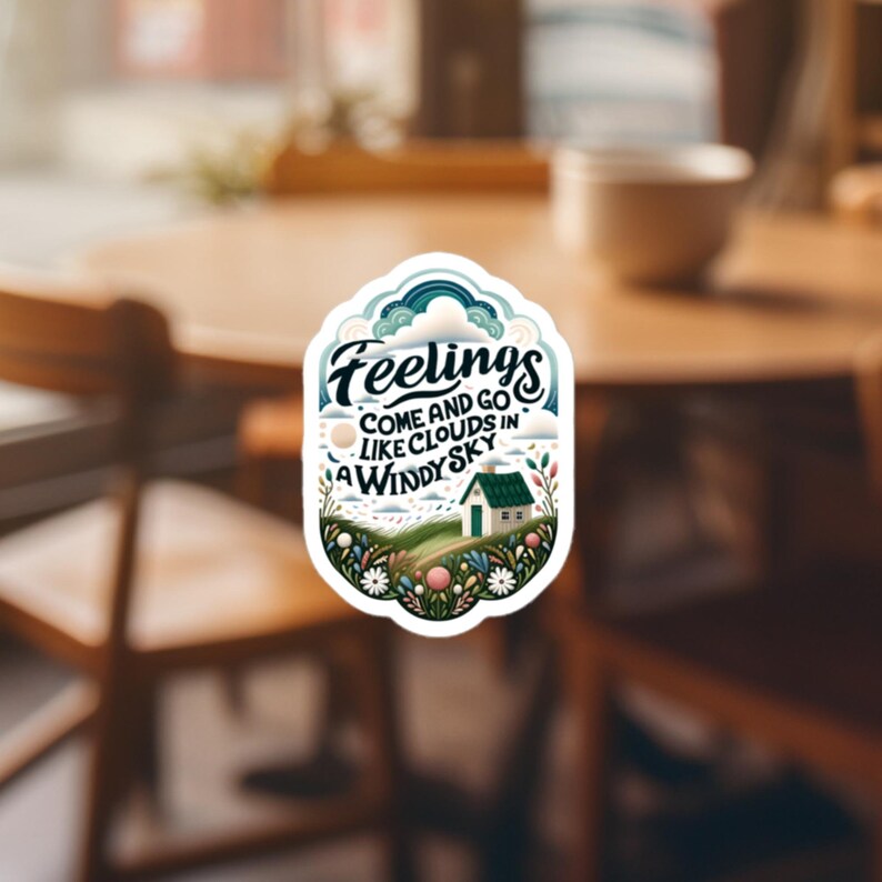 Cottagecore Nature Quote Sticker - 'feelings Come and Go' Pastel Sky ...