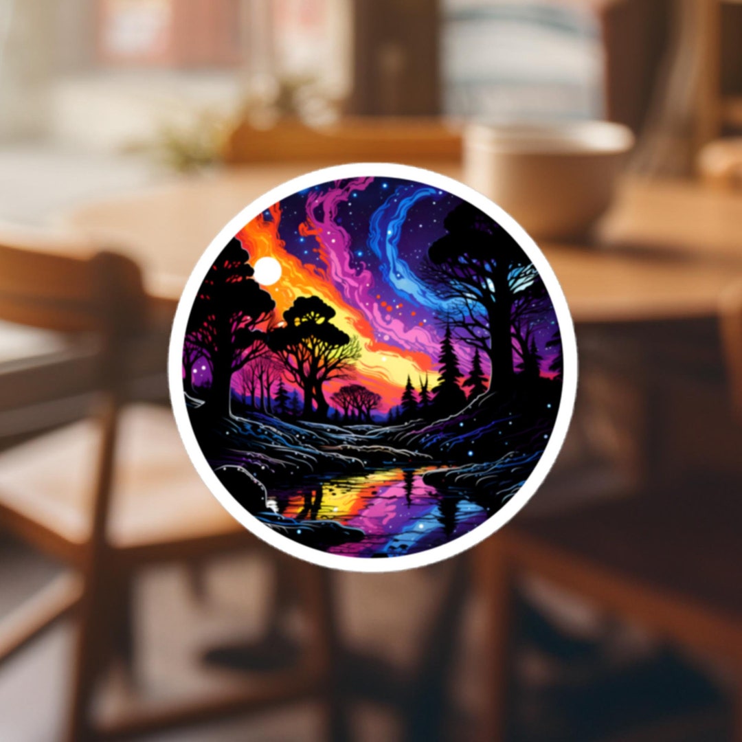 Aurora Landscape Sticker: Night Sky Reflection, Ethereal Galaxy Design ...
