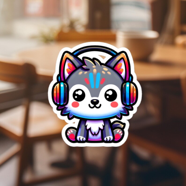 Musical Wolf Sticker Vibrant Cartoon Animal Decal, Colorful Music ...