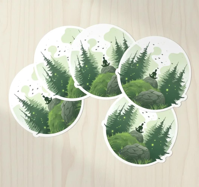 Zen Meditation Mountain Vinyl Sticker: Forest Mindfulness Art - Etsy