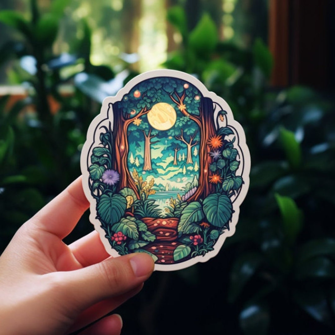Enchanting Forest Scene Sticker - Detailed, Intricate Art Style - Fairy ...