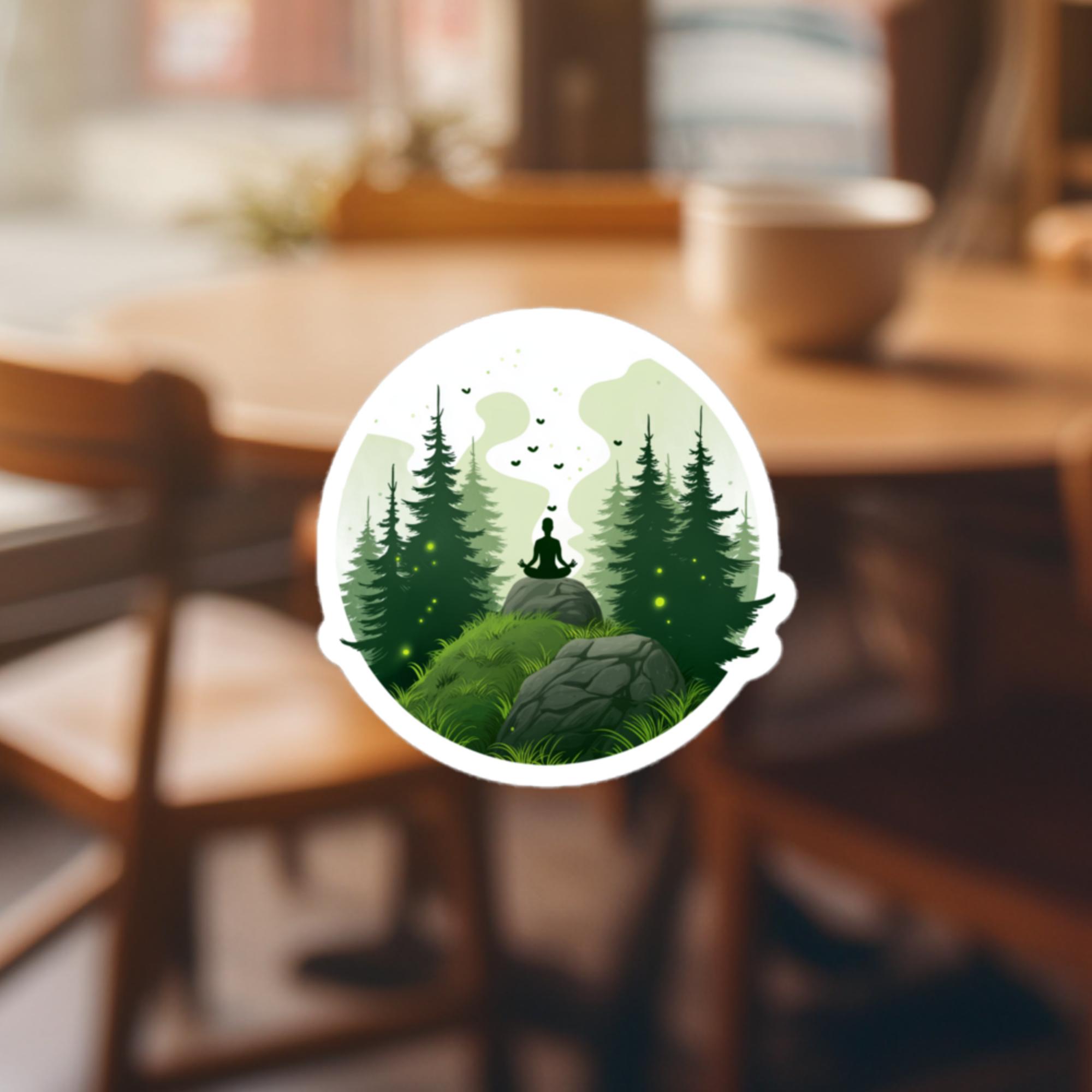 Zen Meditation Mountain Vinyl Sticker: Forest Mindfulness Art - Etsy