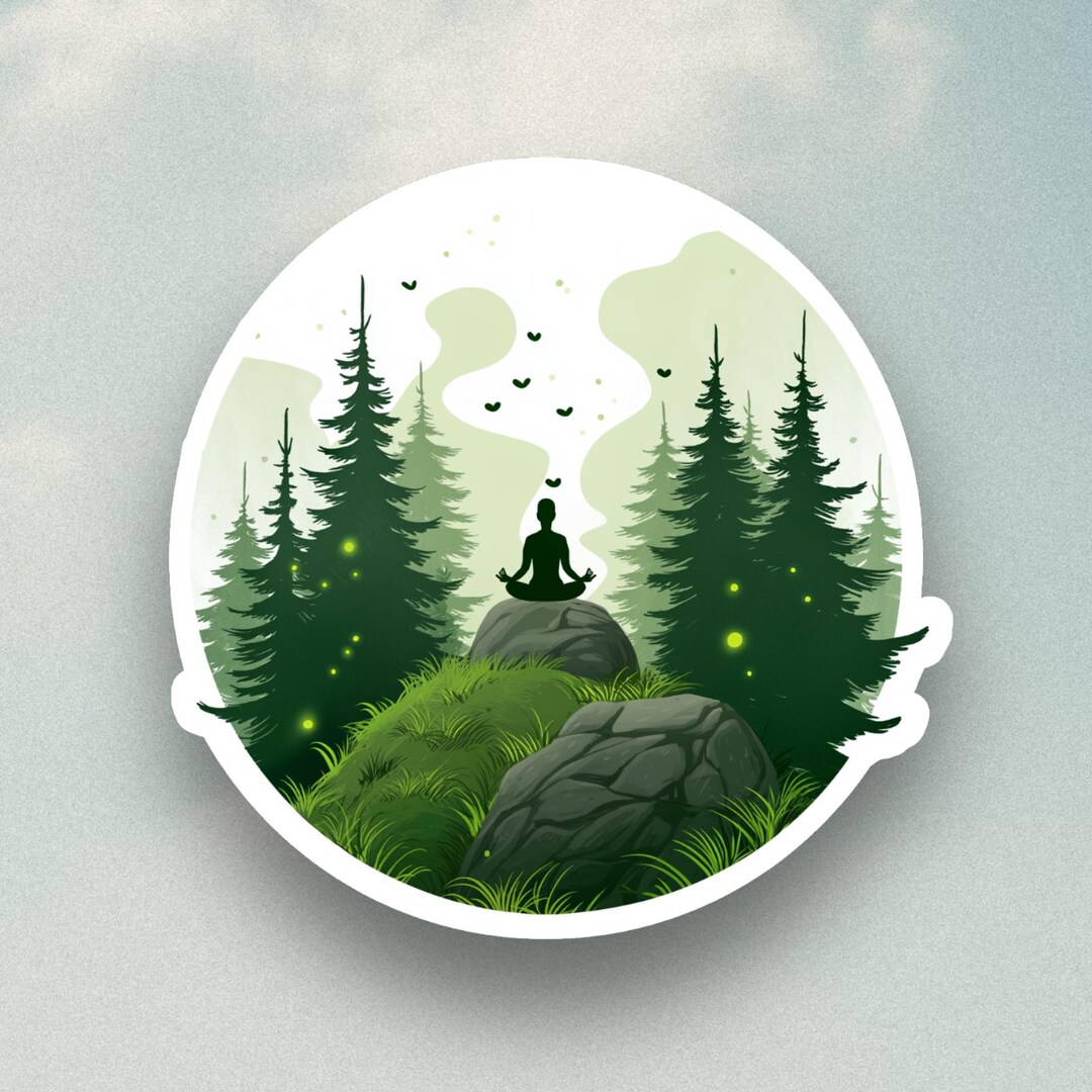 Zen Meditation Mountain Vinyl Sticker: Forest Mindfulness Art - Etsy