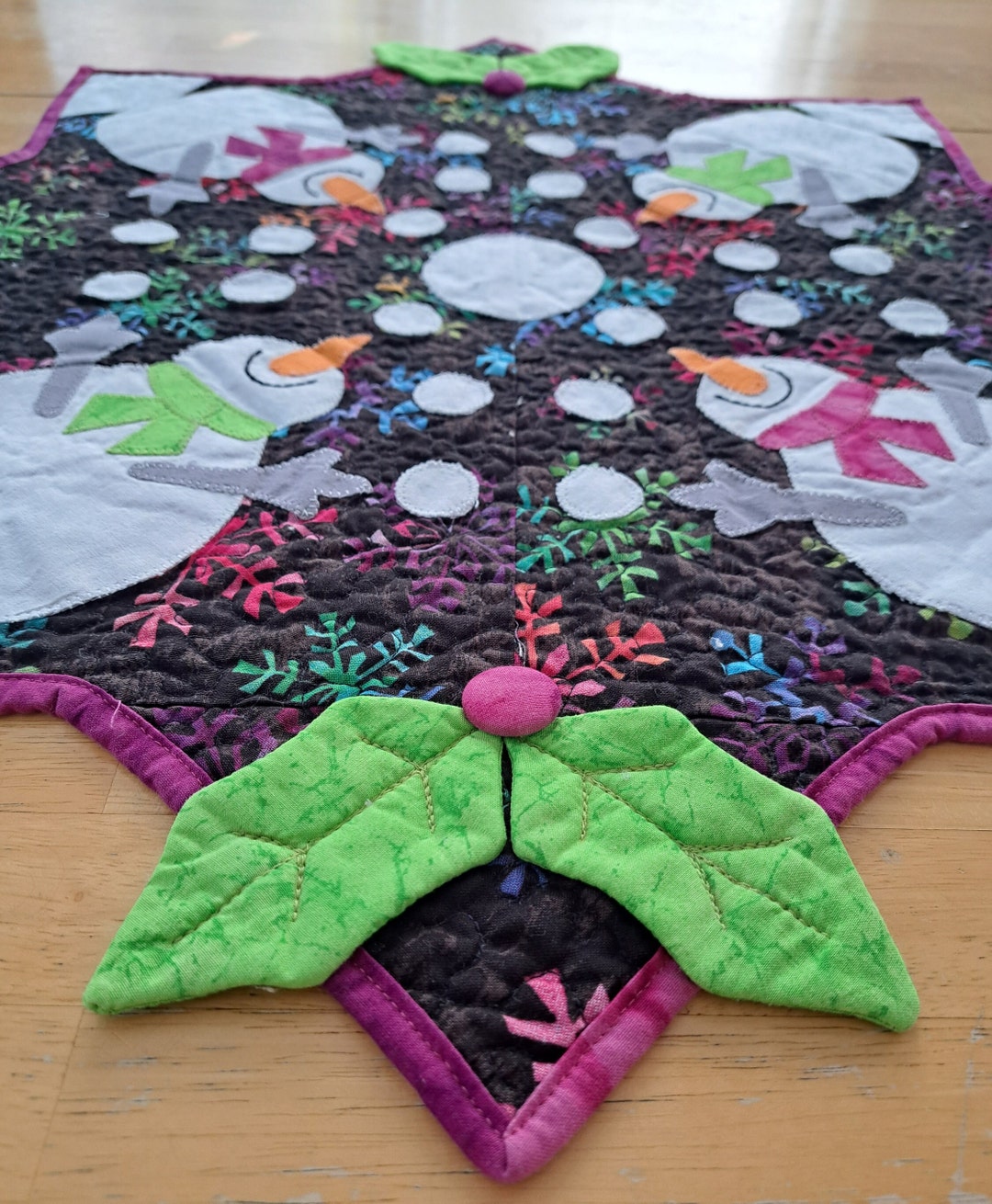 Snowman Snowball Toss With Holly Leaves, Hand Made, Quilted and ...
