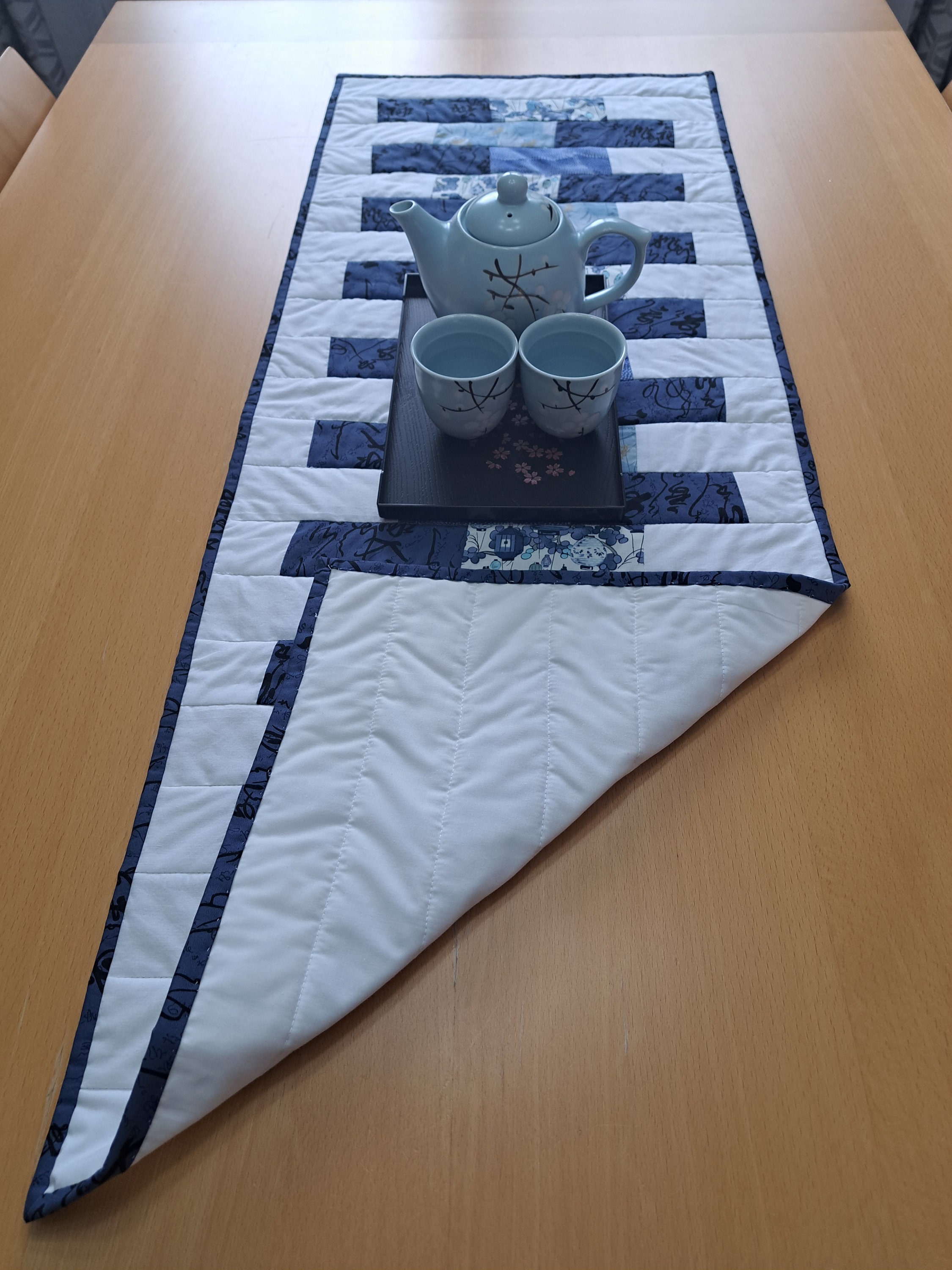Blue and White Asian/oriental Inspired Quilted Table Runner - Etsy