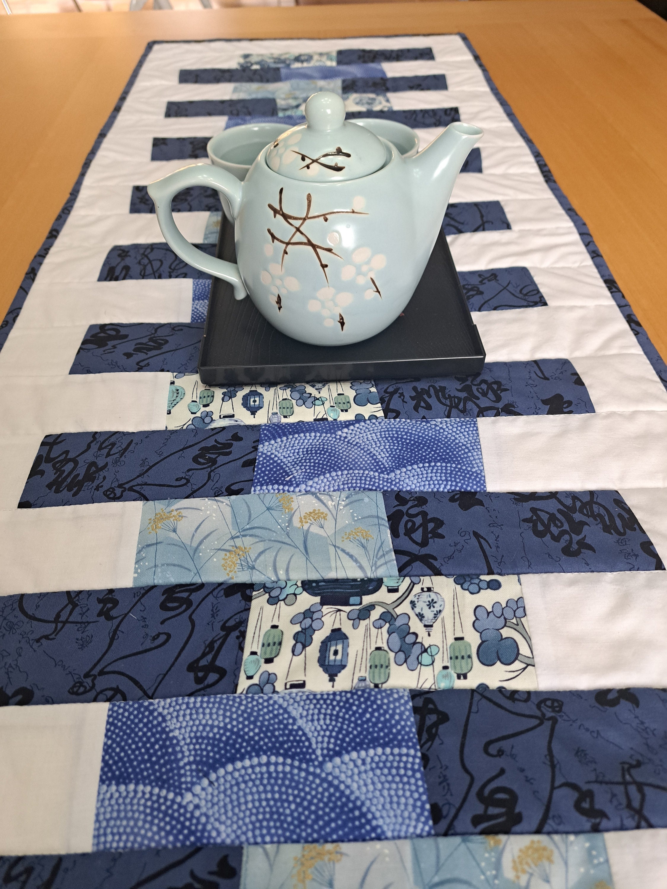Blue and White Asian/oriental Inspired Quilted Table Runner - Etsy