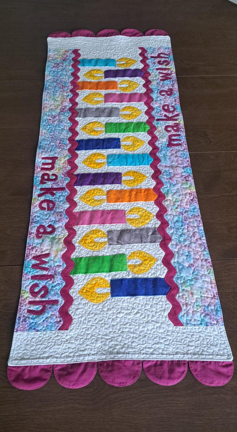 Birthday Table Runner ~ Hand Made, Quilted and Applique. 15" Wide X 39 ...