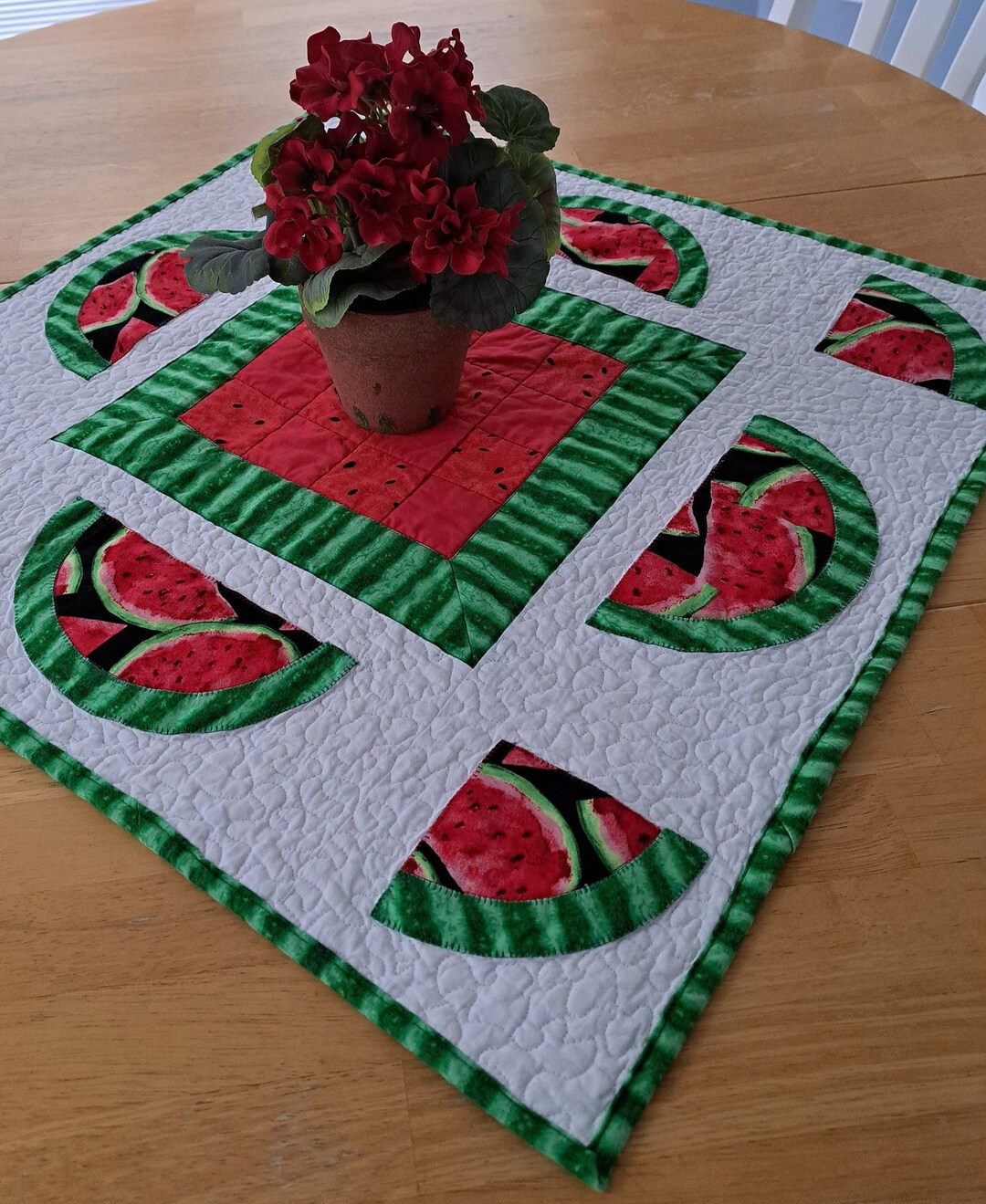 Quilted Watermelon Table Topper Hand Made 23 X 23 - Etsy