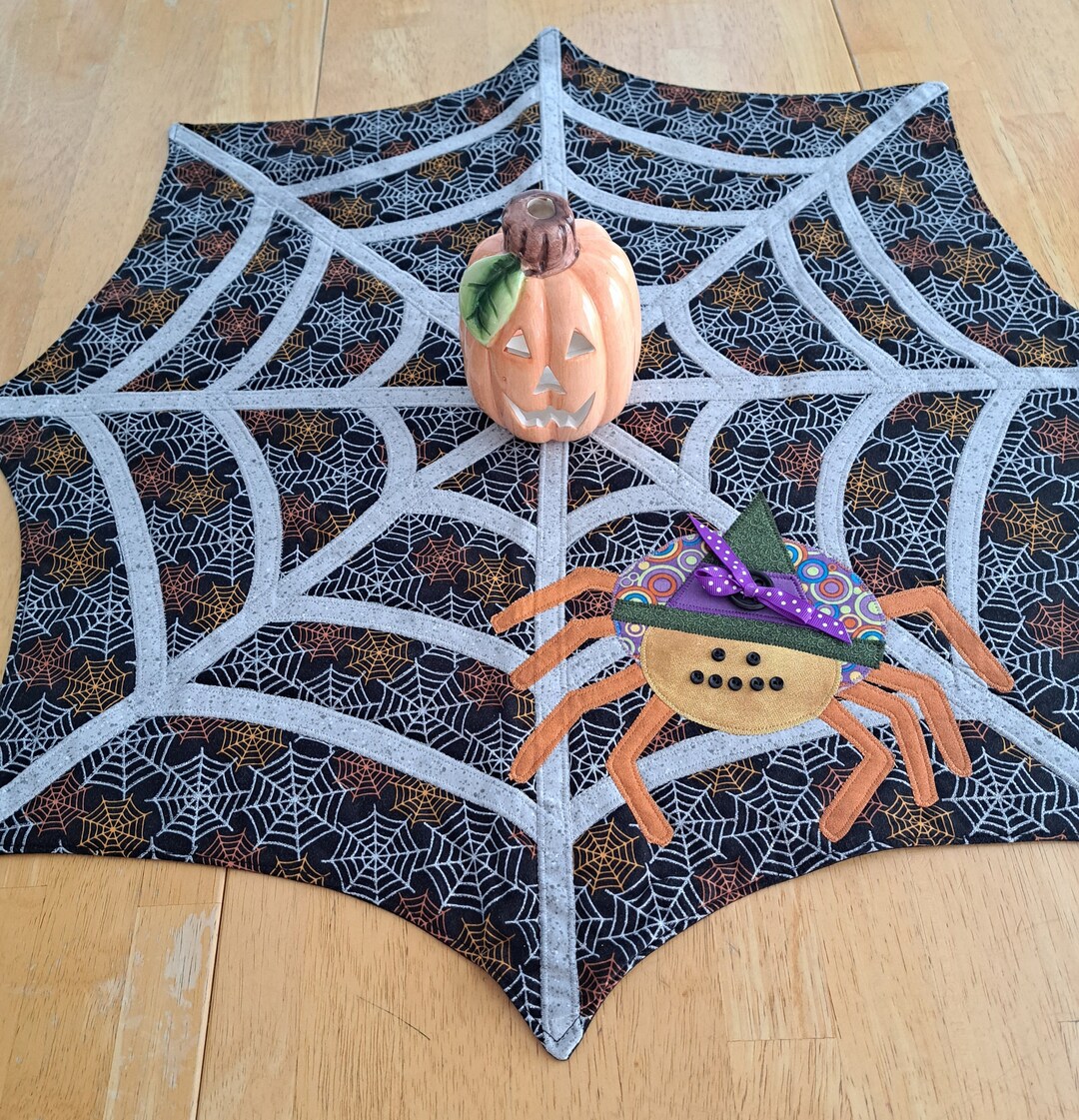 Halloween Spider Web Table Topper Quilted and Applique Halloween Decor ...