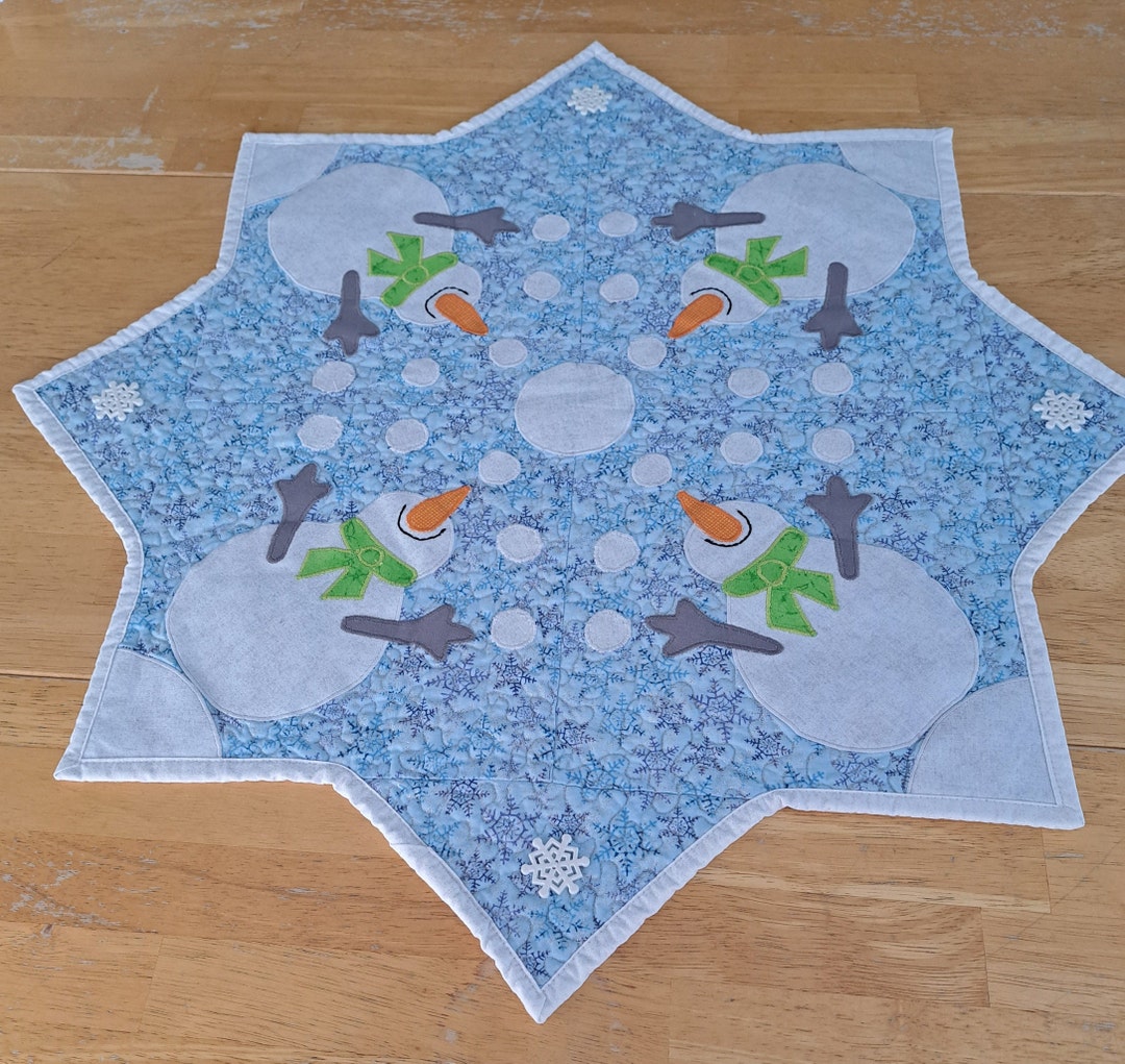 Snowman Table Topper/candle Mat ~ Snowman Tossing Snowballs ~ Quilted ...