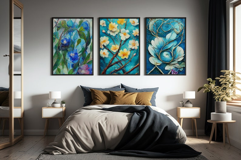 Set of 3 Floral Prints Floral Instant Art Wildflower Colorful Poster ...